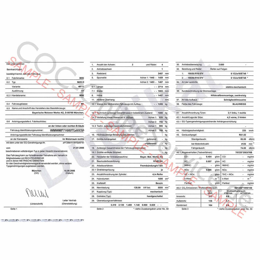 Apply for COC documents for MINI here for €209.00 – COC-OnlineService.de